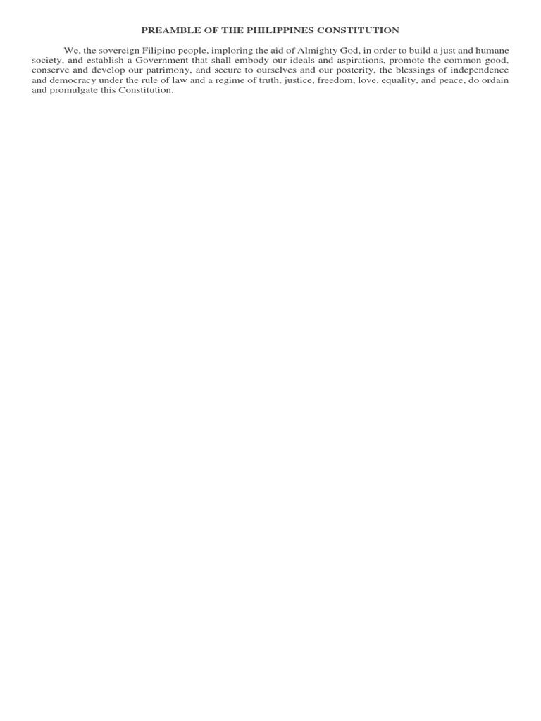 Preamble of The Philippines Constitution | PDF | Anthropology | Social ...