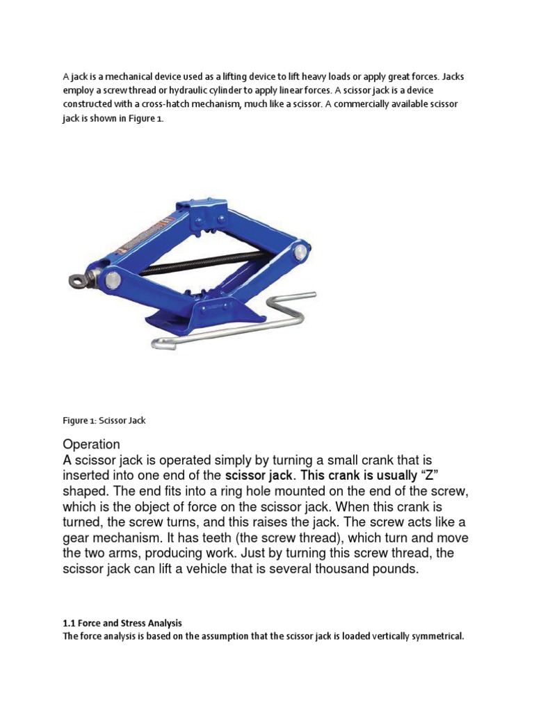 Figure 1: Scissor Jack: 1.1 Force and Stress Analysis | PDF