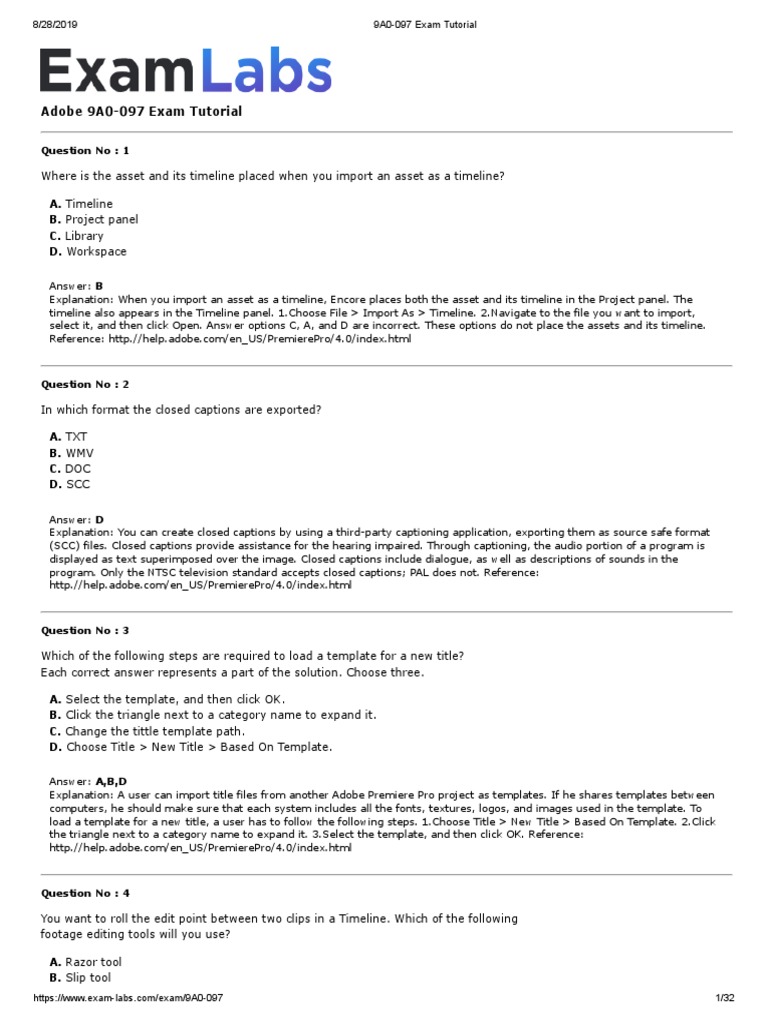 Exam Tutorial - Adobe Premiere Pro | PDF | Video | Data Compression