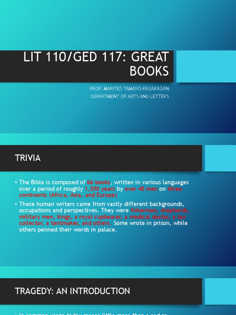 LIT 110/GED 117: GREAT Books: Prof. Marites Tamayo-Fagaragan Department ...