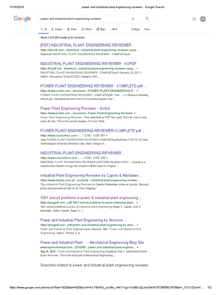 Power and Industrial Plant Engineering Reviewer | PDF | Engineering ...