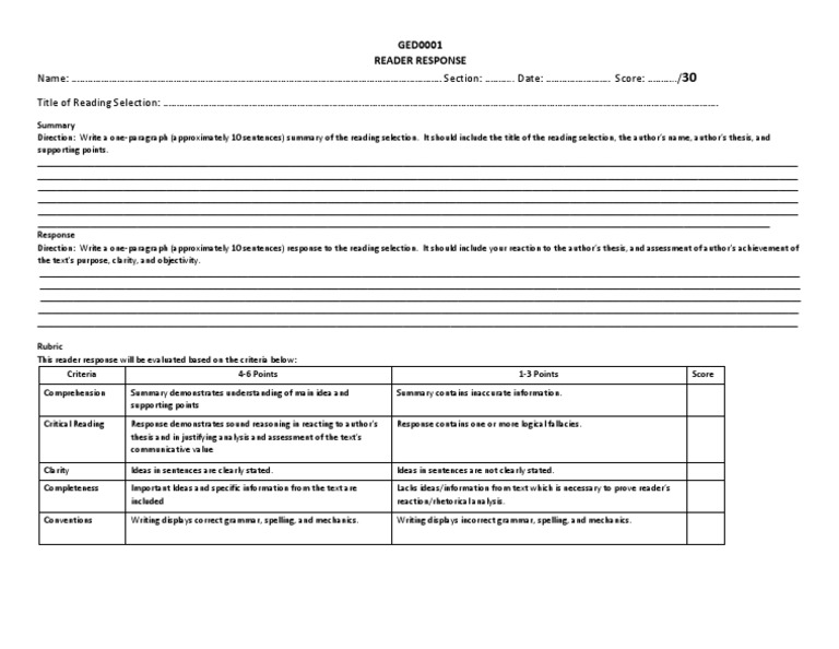GED Reader Response Guidelines | PDF | Rubric (Academic) | Semiotics