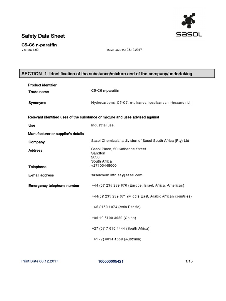 Bbbaf3cf-2f47 - ZA - C5-C6 N-Paraffin - EN-ZA PDF | PDF | Toxicity | Safety