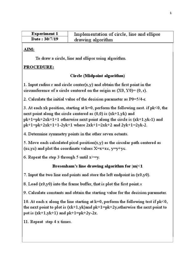 Implementation of Circle, Line and Ellipse Drawing Algorithm | PDF ...