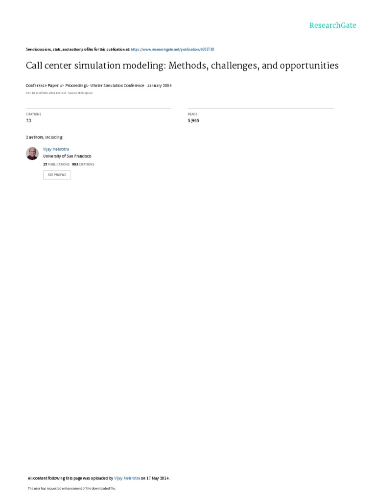 Call Center Simulation Modeling: Methods, Challenges, and Opportunities ...