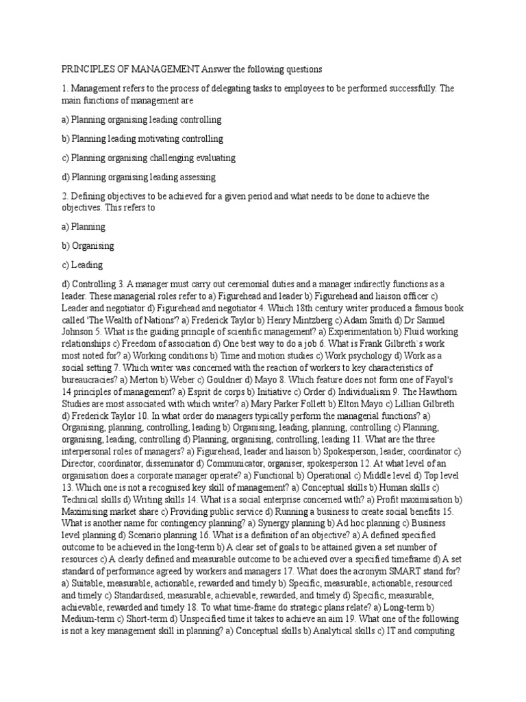 Principles of Management Questions Answered | PDF | Organizational ...