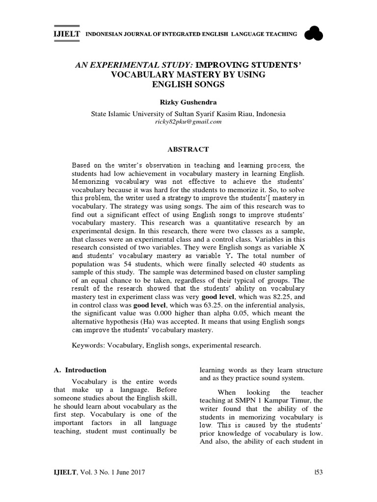 The Using Song To Improve Vocab | PDF | Vocabulary | English Language