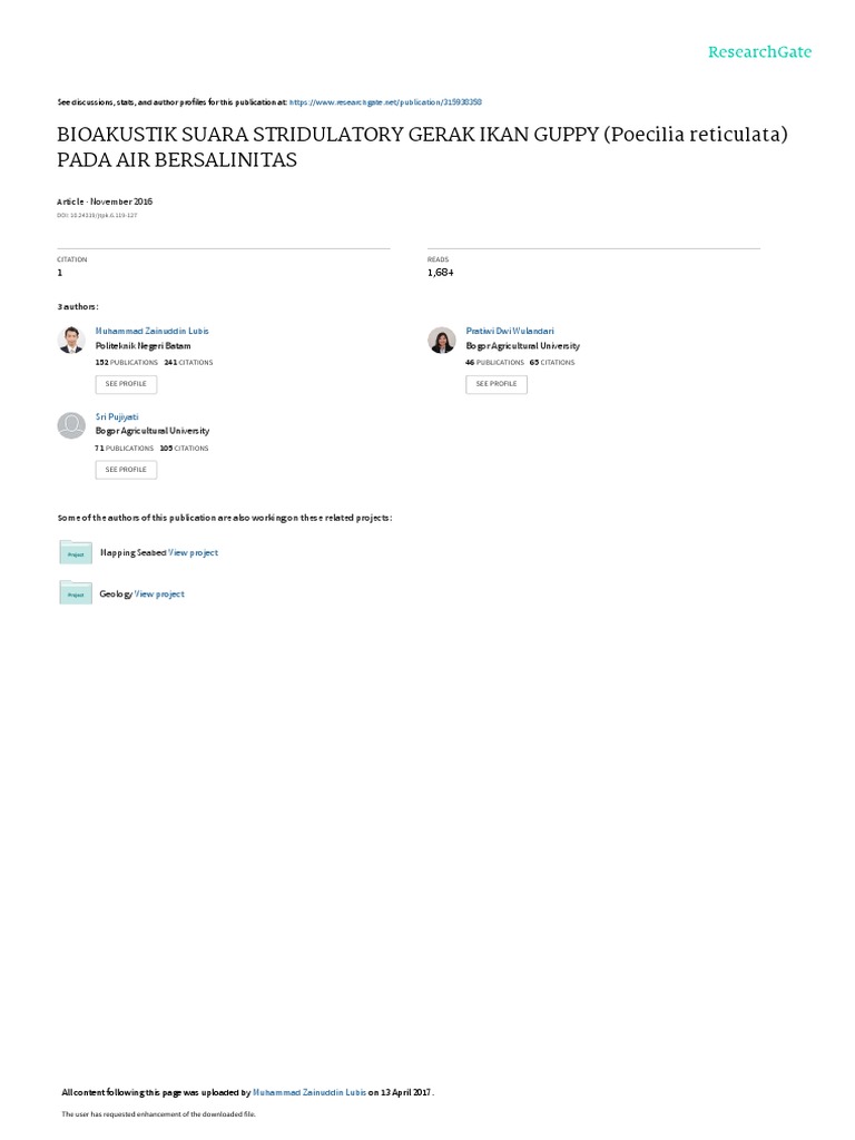 BIOAKUSTIK SUARA STRIDULATORY GERAK IKAN GUPPY Poe PDF | PDF ...