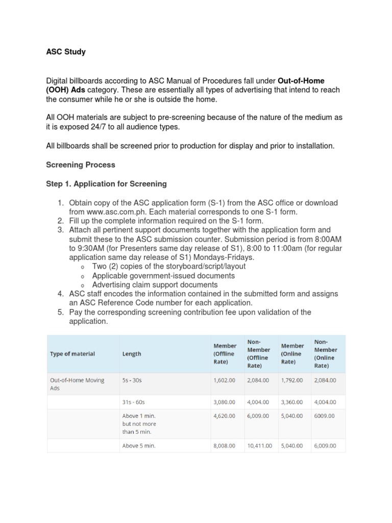 ASC Study: Screening Process Step 1. Application For Screening | PDF ...