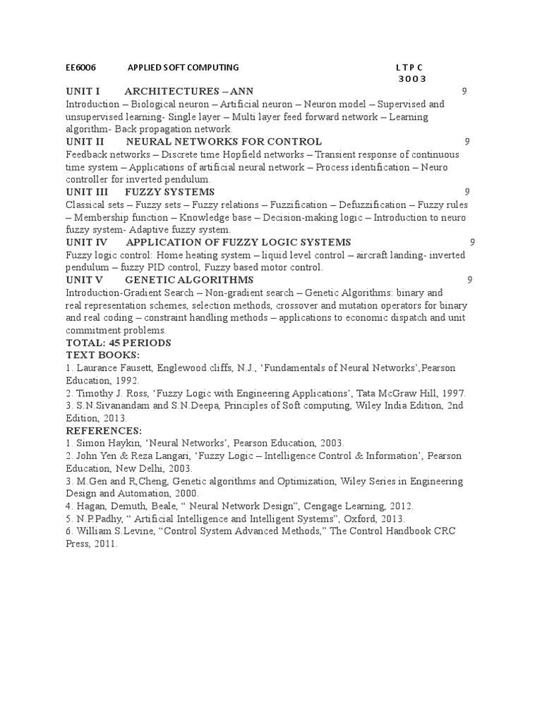 Unit I Architectures - Ann: Ee6006 Applied Soft Computing LTPC 3 0 0 3 | PDF | Fuzzy Logic ...