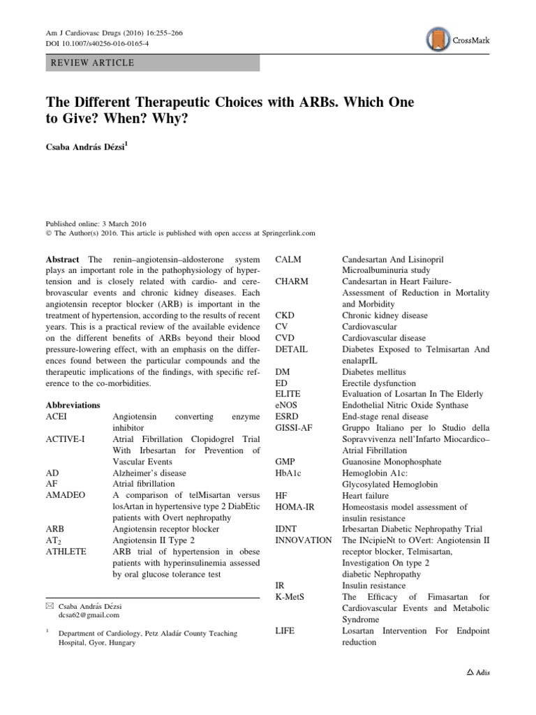 The Different Therapeutic Choices With Arbs. Which One To Give? When ...