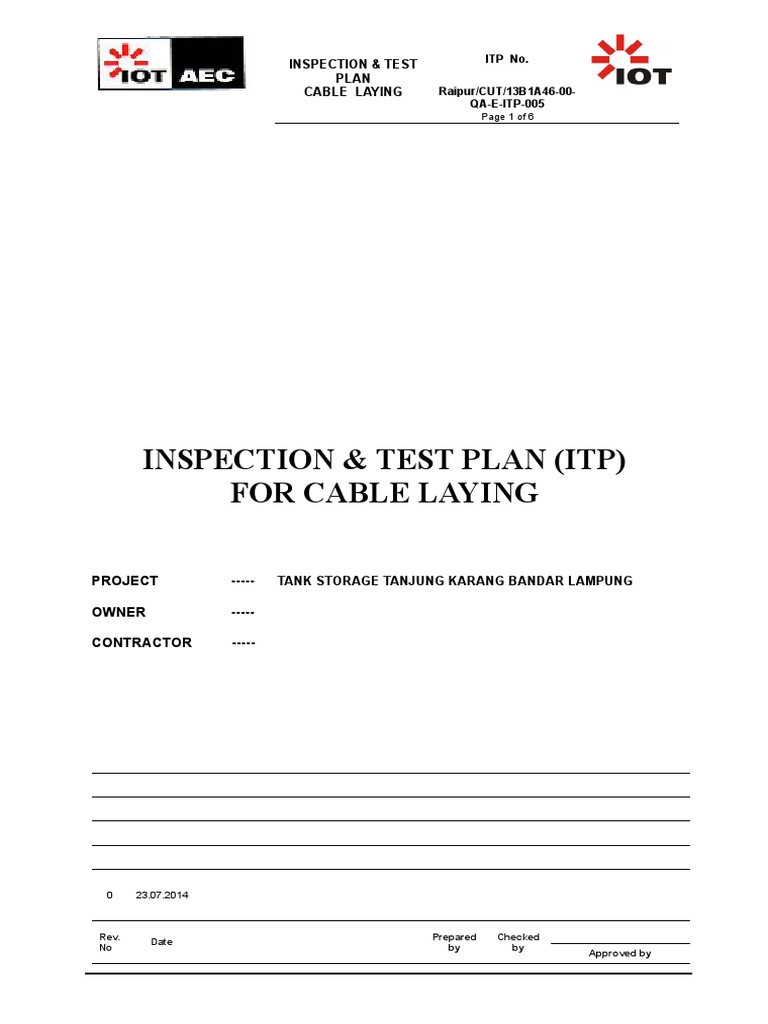 Cable Laying Itp | PDF | Verification And Validation | Business