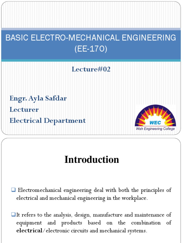 Basic Electro-Mechanical Engineering (EE-170) : Lecture#02 | PDF ...