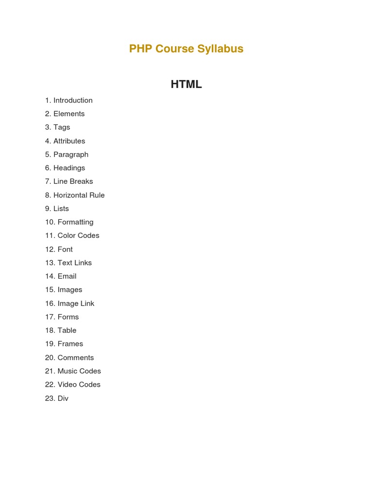 PHP Course Syllabus | PDF | Computers