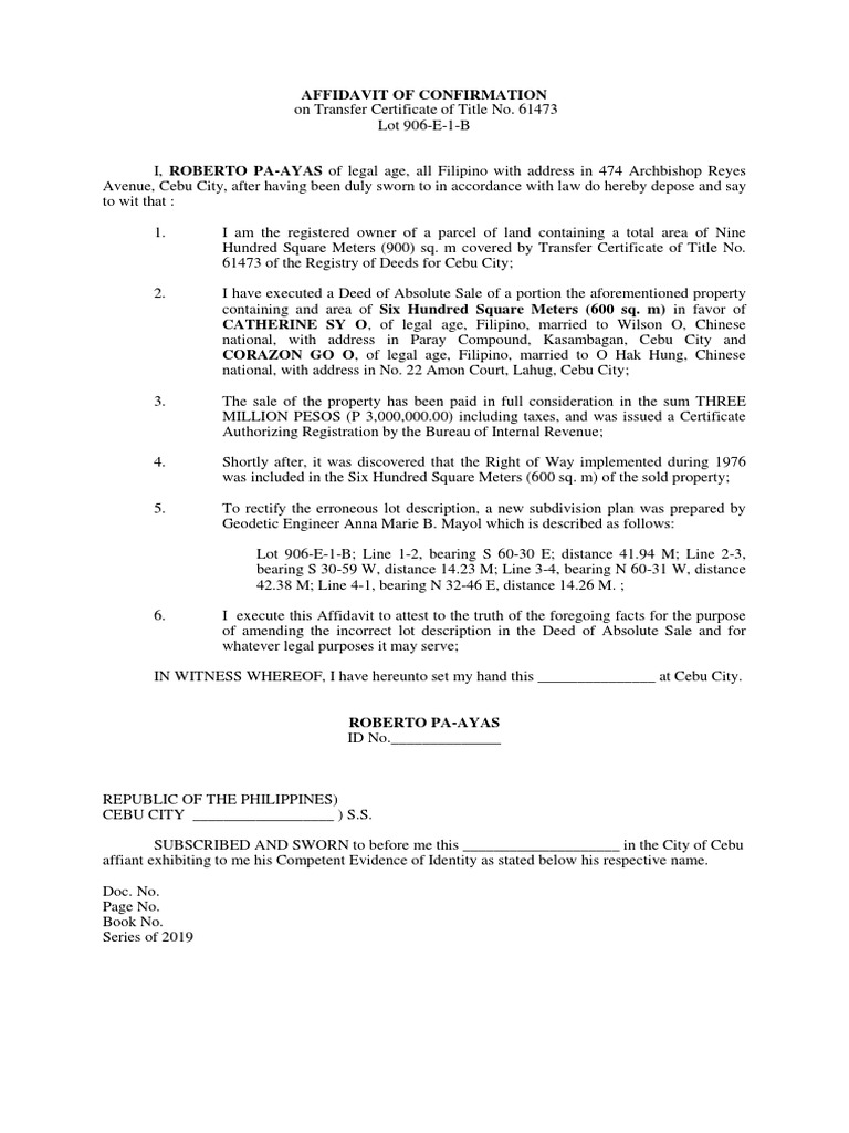 Affidavit of Confirmation Paay As | PDF | Affidavit | Civil Law (Common ...