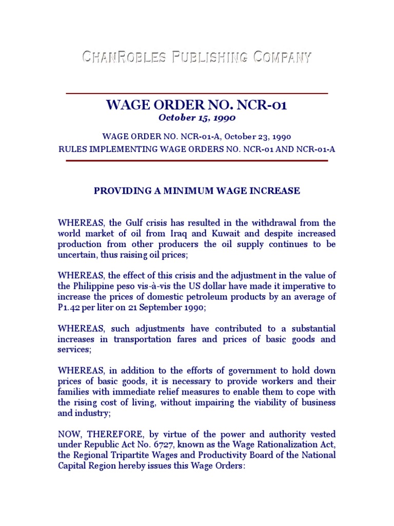 NCR Wage Order | PDF | Wage | Employment