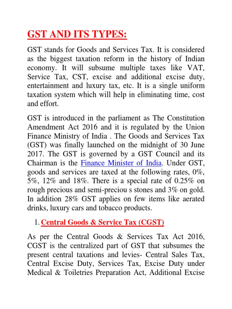 GST and Its Types | PDF | Excise | Taxation
