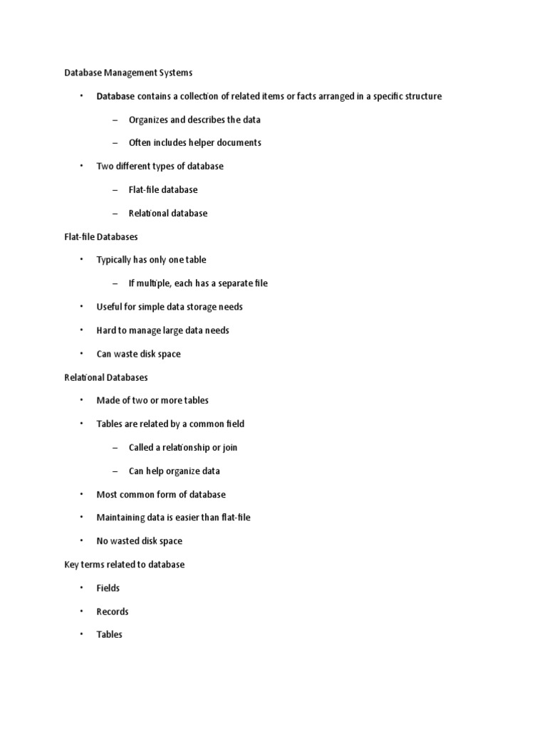 Database Contains A Collection of Related Items or Facts Arranged in A Specific Structure | PDF ...