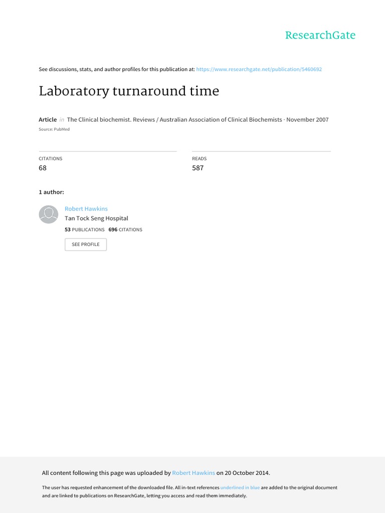 Laboratory Turnaround Time | PDF | Patient | Median