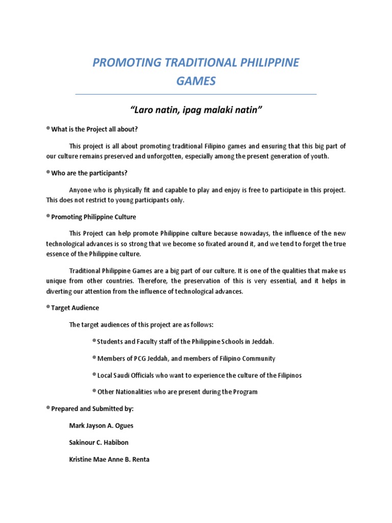 Promoting Traditional Philippine Games | PDF
