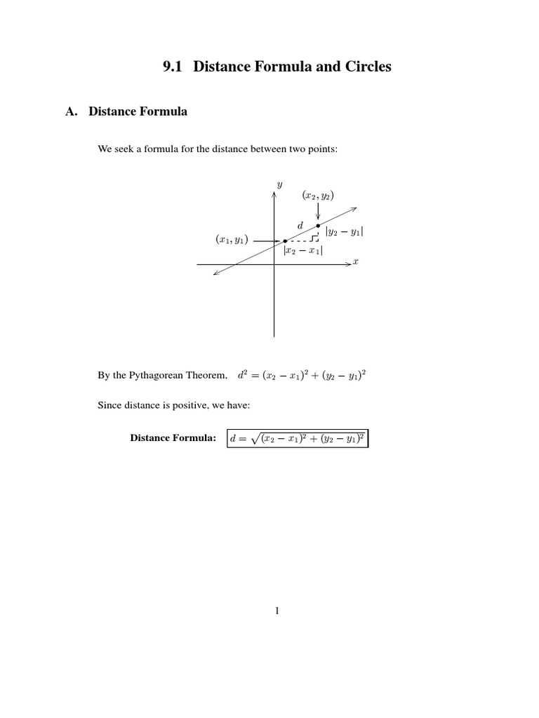 9.1 Distance Formula and Circles | PDF | Circle | Distance