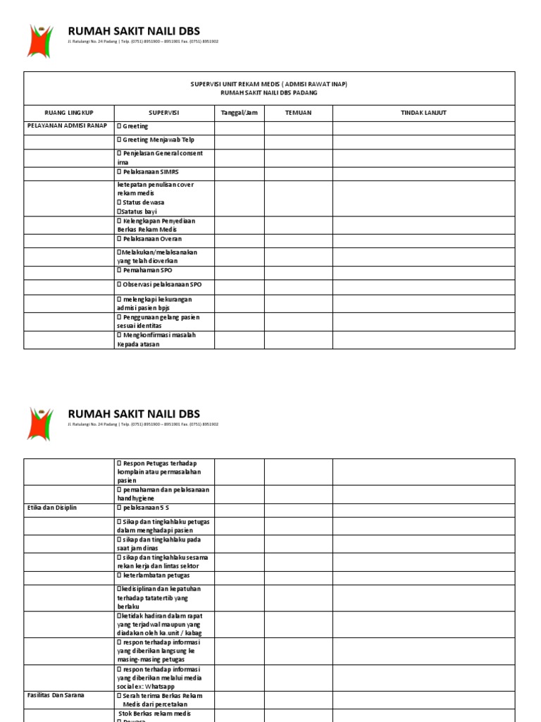 Form Supervisi Admisi Ranap | PDF