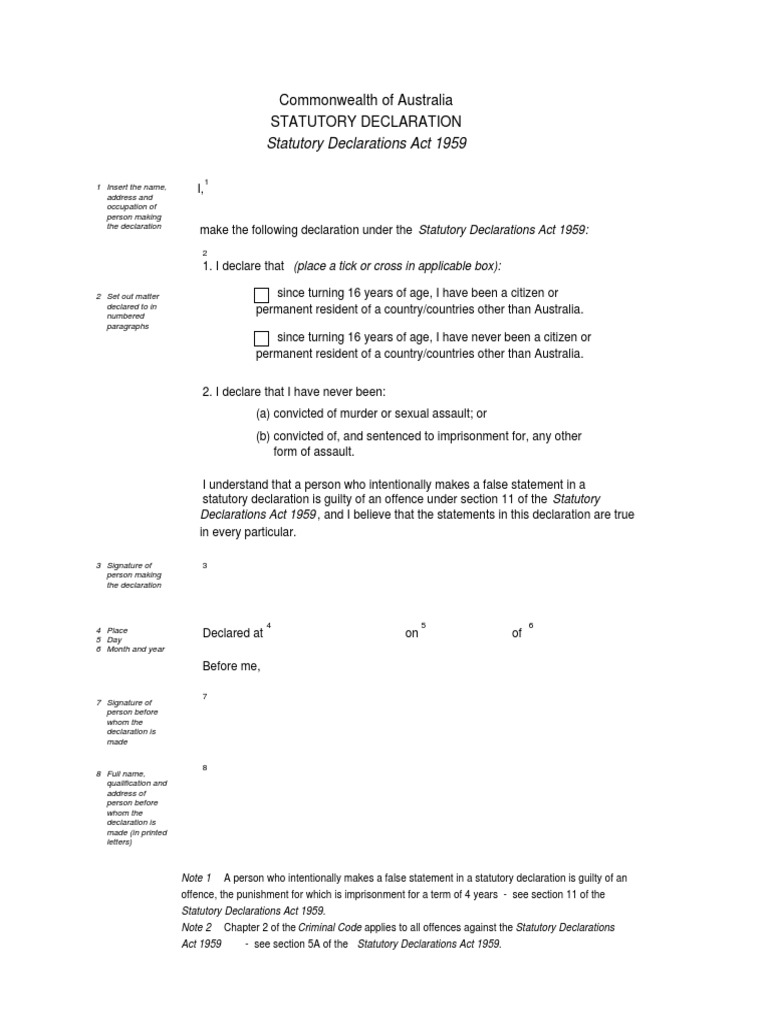 Commonwealth Statutory Declaration Form (May 2011) PDF | PDF | Justice ...