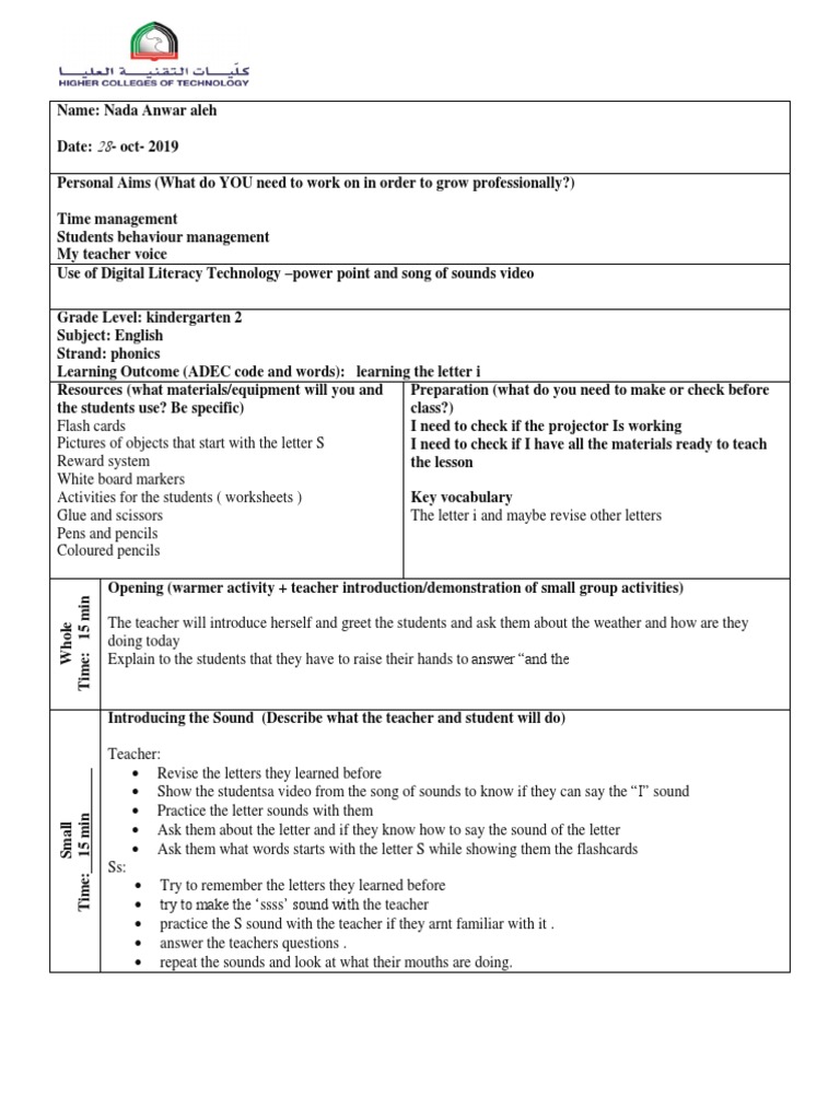 The Letter I Lesson Plan | PDF | Phonics | Behavior Modification