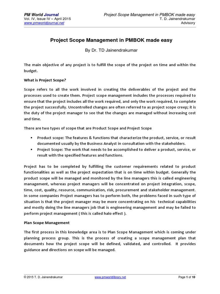 Project Scope Management Planning Example.pdf | Project Management ...