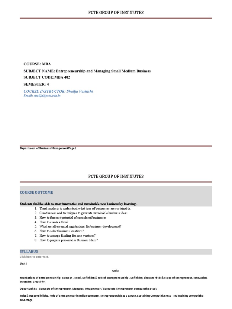 Pcte Group of Institutes: Department of Business Managementpage 1 | PDF ...