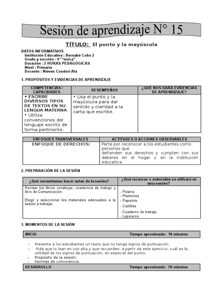 Sesion El Punto y Las Mayusculas | PDF | Aprendizaje | Conceptos ...