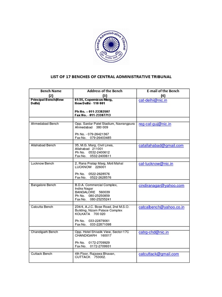 CAT Tribunal Benches | PDF