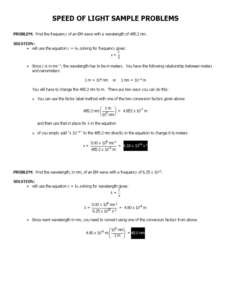 Speed of Light Sample Problems: PROBLEM: Find The Frequency of An EM ...