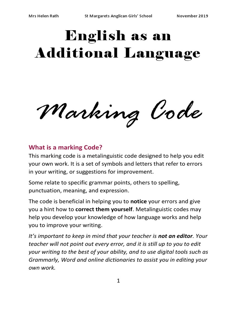 English As An Additional Language: Marking Code | Download Free PDF ...