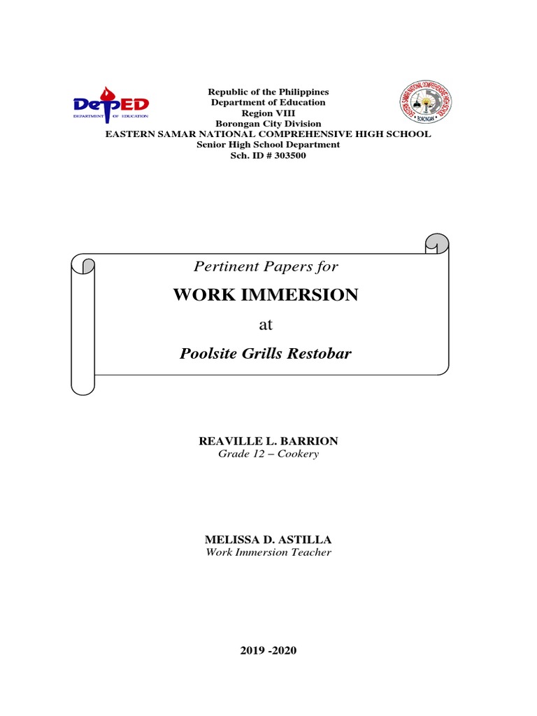 Work Immersion: Pertinent Papers For | PDF