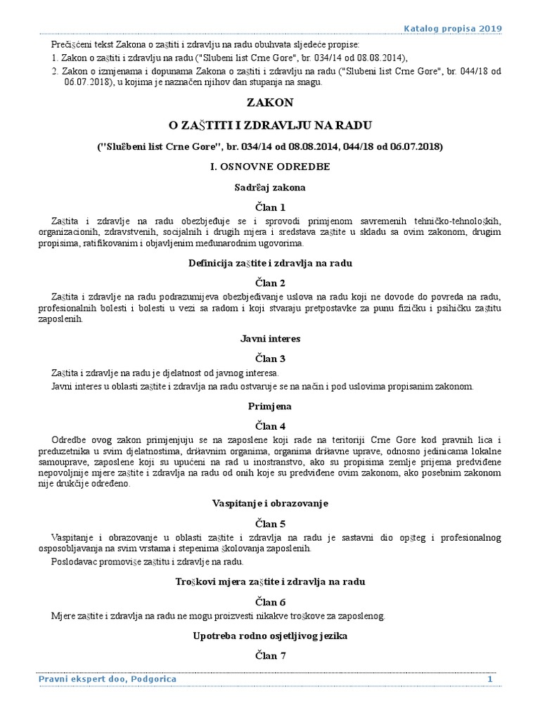 Zakon o Zastiti I Zdravlju Na Radu | PDF