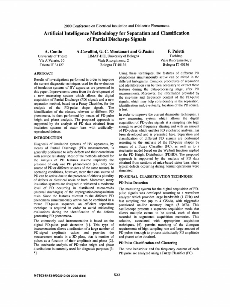 Artificial Intelligence Methodology For Separation and Classification Partial Discharge Signals ...