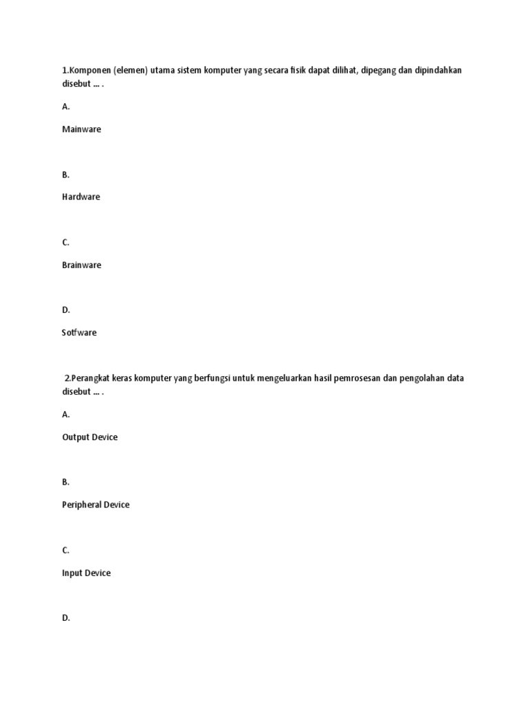 Soal Perangkat Keras Komputer | PDF | Komputer