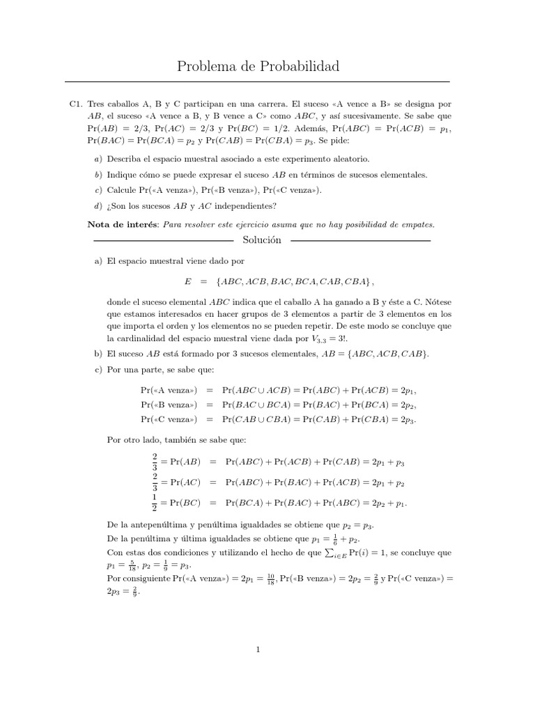 Ejer Caballos Probabilidad PDF | PDF | Teoría de probabilidad | Probabilidades y estadísticas