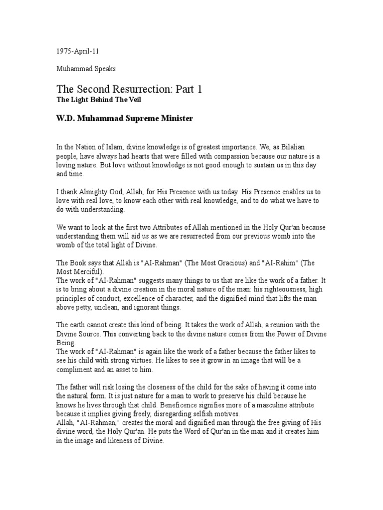 The Second Resurrection: Part 1: W.D. Muhammad Supreme Minister | PDF ...