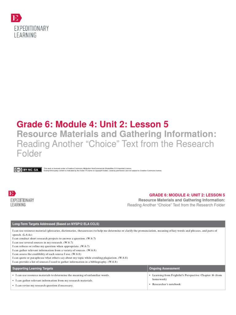 Grade 6: Module 4: Unit 2: Lesson 5: Resource Materials and Gathering ...