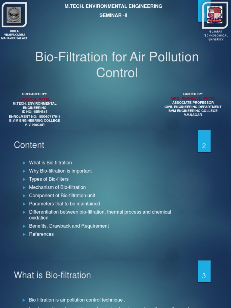 Bio-Filtration For Air Pollution Control: M.Tech. Environmental ...