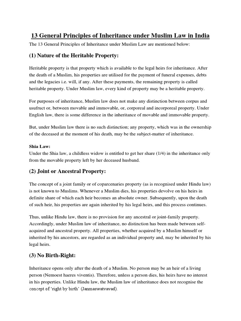 General Principles of Inheritance Under Muslim Law | PDF | Inheritance ...