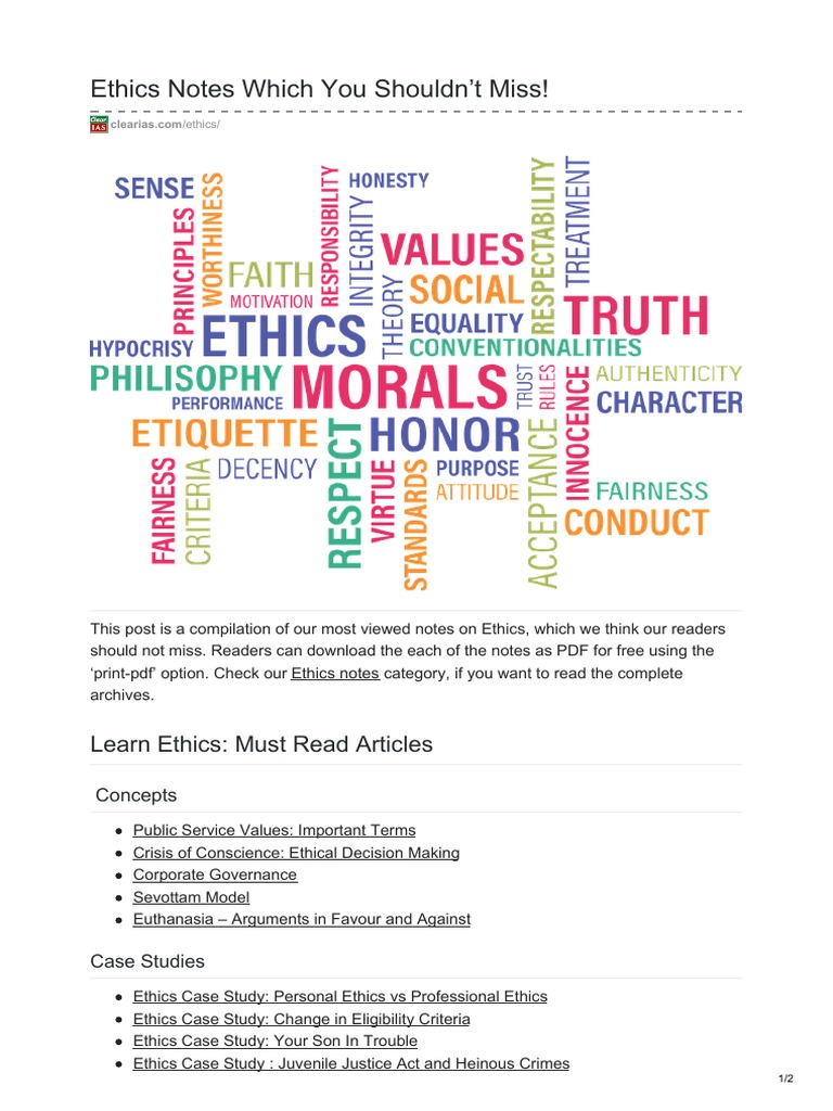 Essential Ethics Notes for Students | PDF