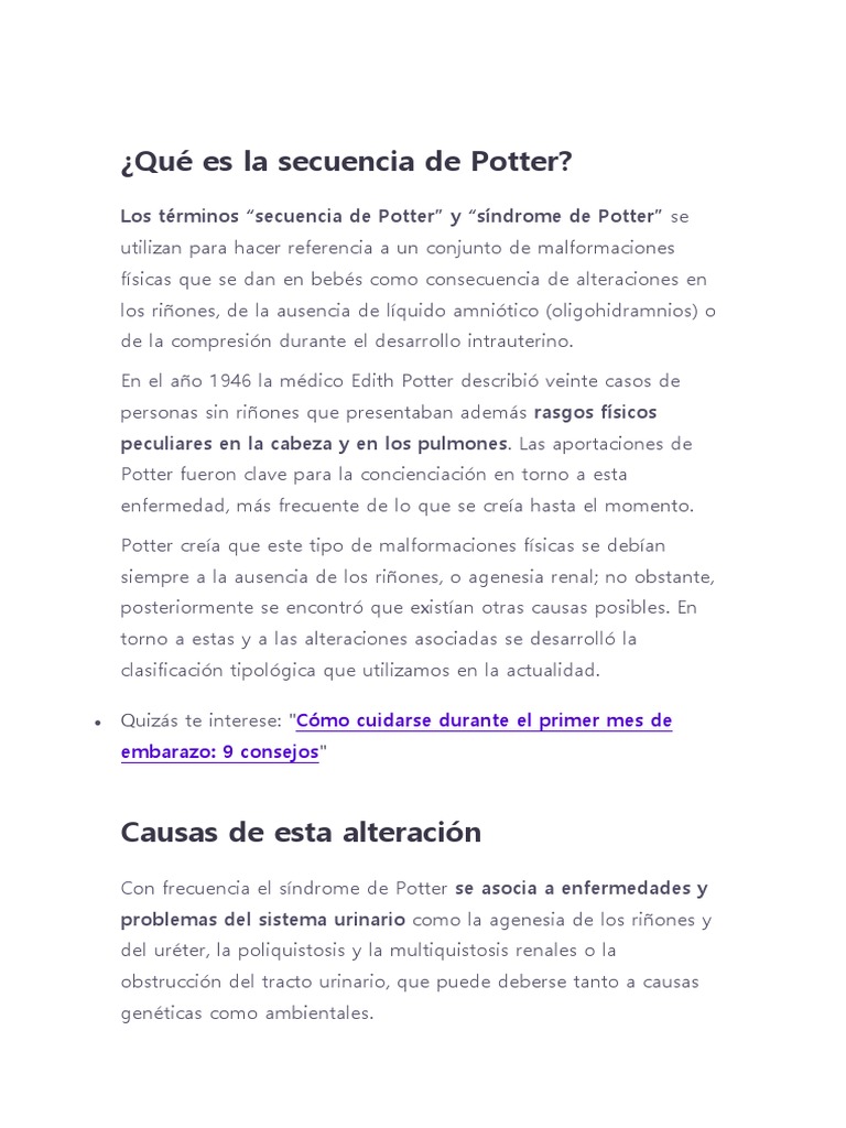Síndrome de Potter: Causas y Tipos | PDF | Riñón | Epidemiología