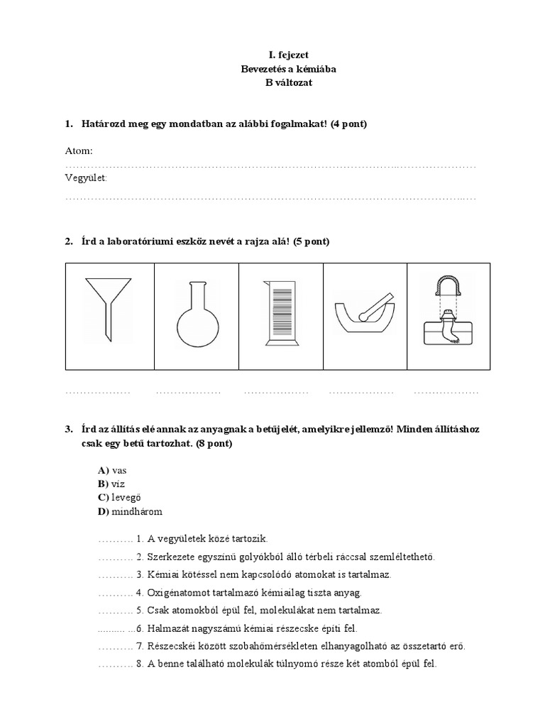 Kémia 7-1 Bevezetes A Kemiaba B. | PDF