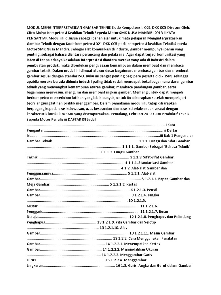 Modul Menginterpretasikan Gambar Teknik Kode Kompetensi | PDF