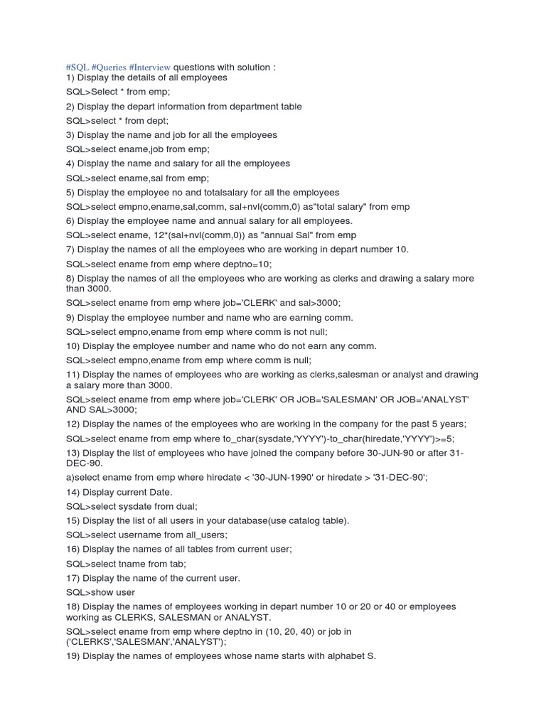 #SQL #Queries #Interview | PDF | Computer Data | Data Management