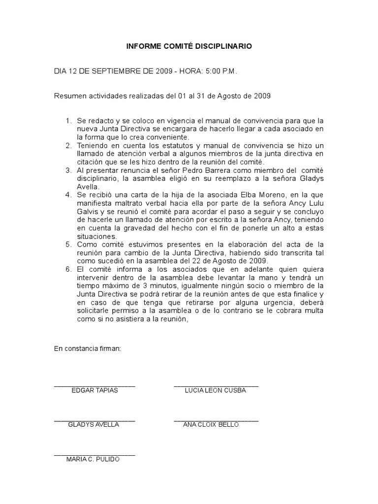 Informe Comite Disciplinario | PDF | Agitación | Gobierno