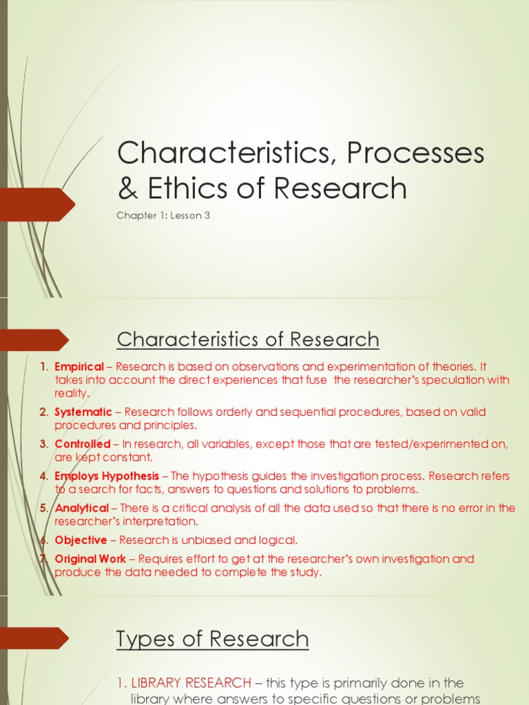 Characteristics, Processes & Ethics of Research: Chapter 1: Lesson 3 ...